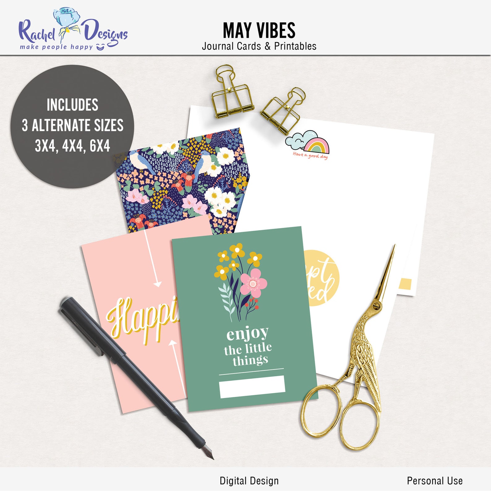 May Vibes Digital Journal Cards, Printable Everyday Pocket Cards, May ...