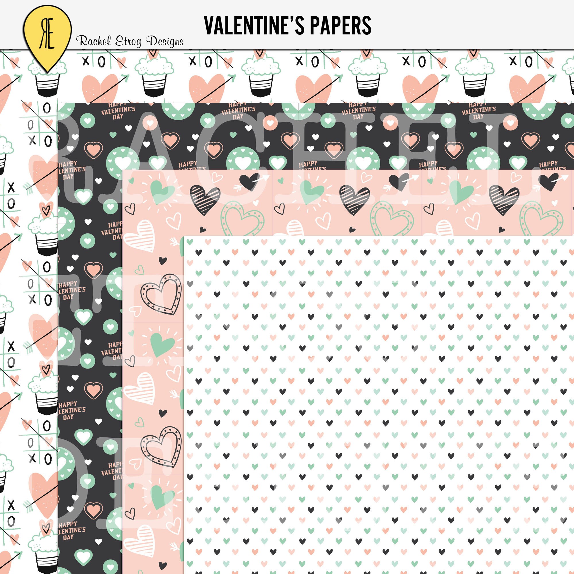 Valentine's Digital Paper Pack, Printable Love Digital Paper, Valentine ...