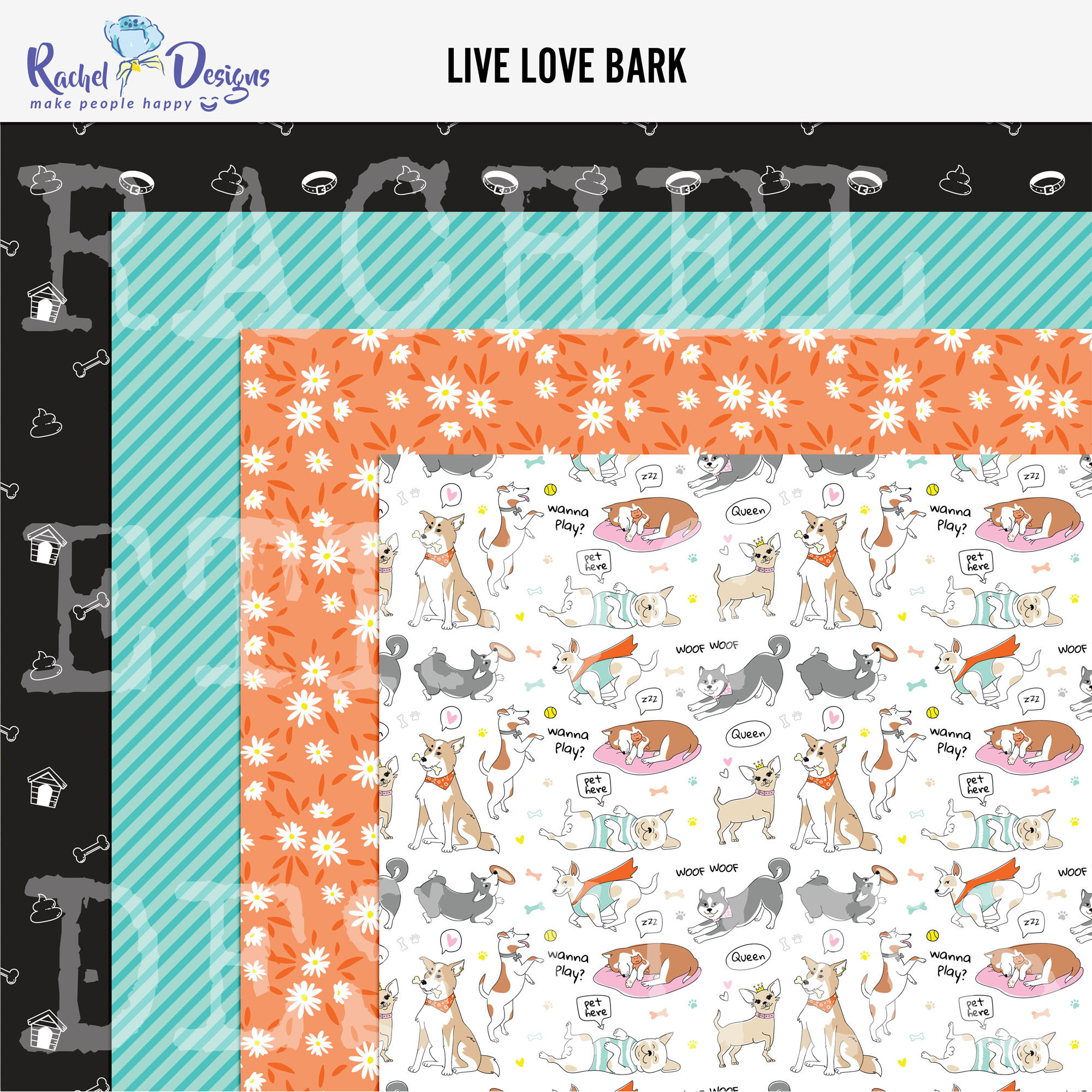 Live Love Bark Digital Scrapbooking Kit, Abstract Printable Pattern ...