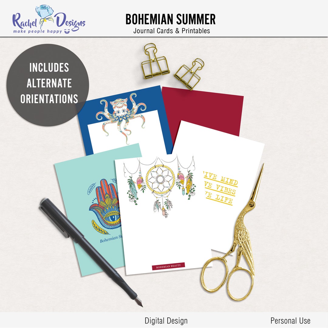 Bohemian Summer Digital Journal Cards, Boho Printable Pocket Cards ...