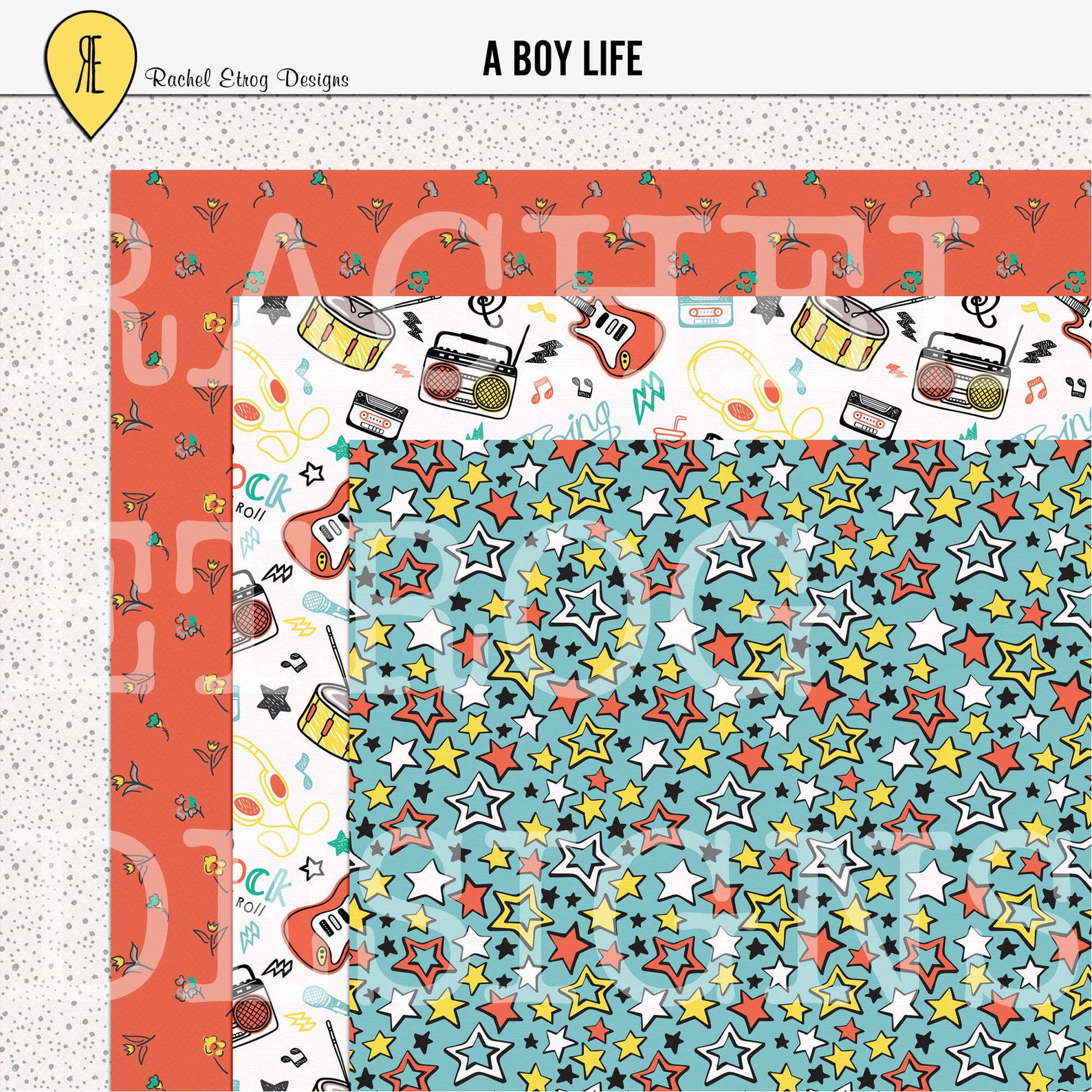 A Boy Life Digital Paper Pack, Printable Boys Scrapbook Papers, Kids ...