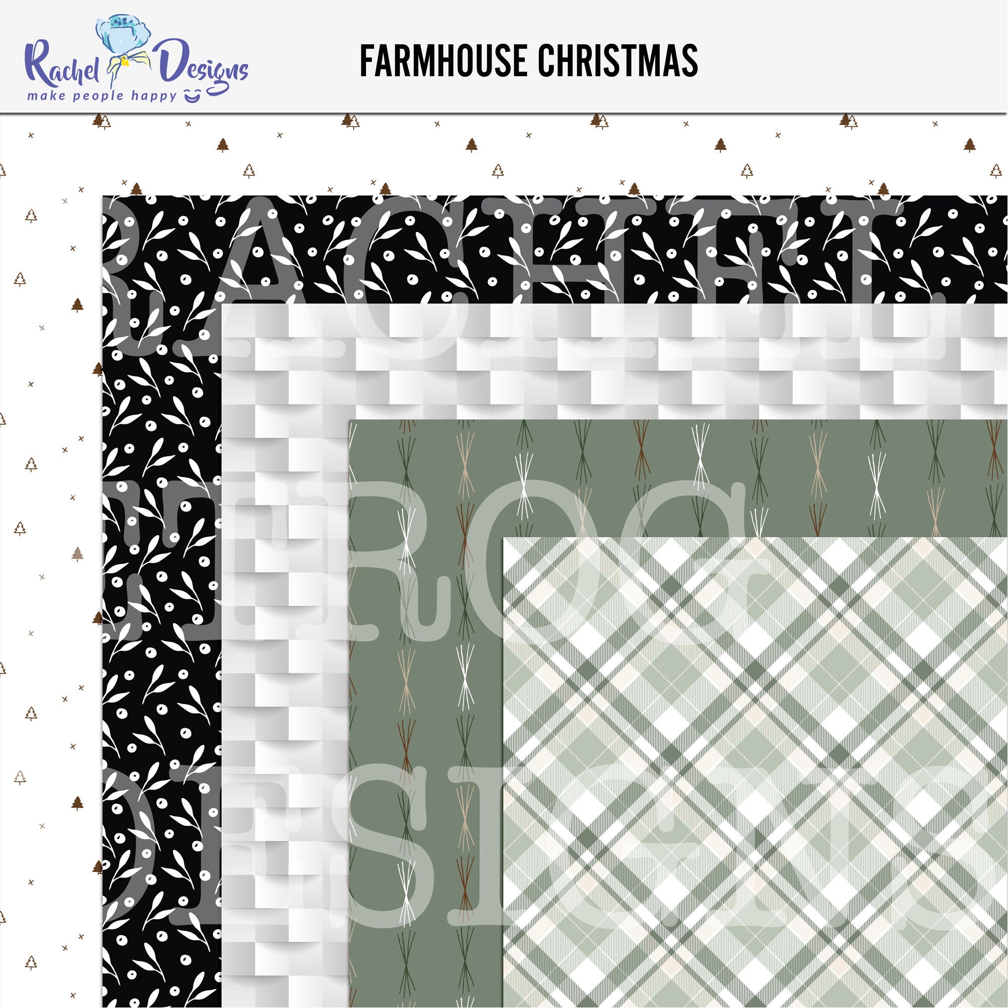 Farmhouse Christmas Digital Paper Pack Rustic Digital - Etsy