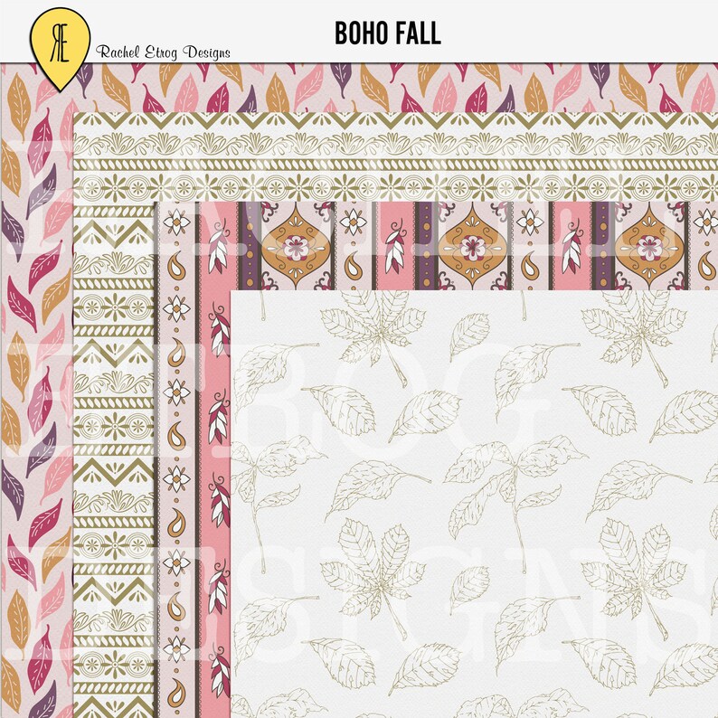 Boho Fall Digital Scrapbooking Kit, Autumn Embellishments, Bohemian ...