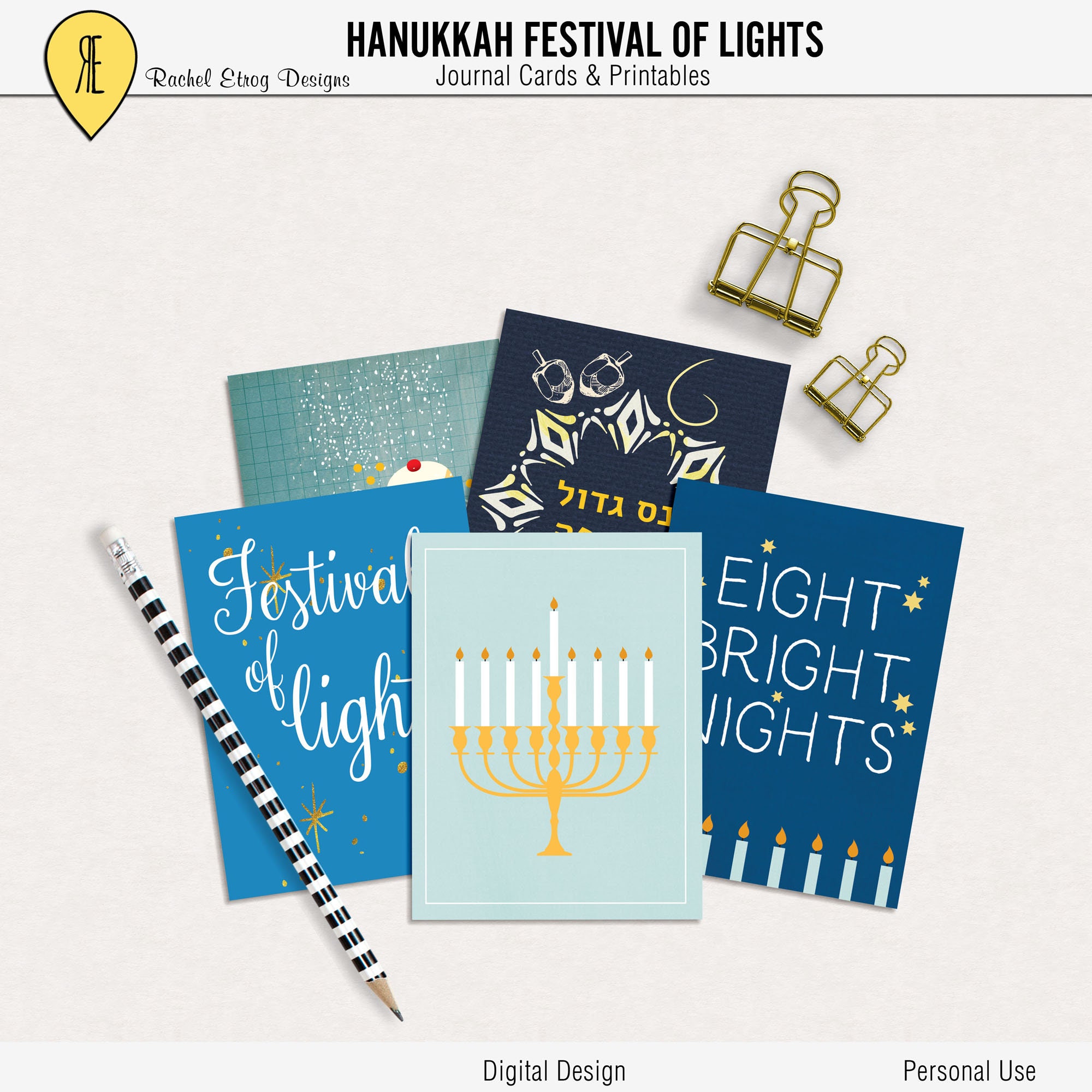 Hanukkah Festival of Lights Journal Cards Instant Download Printable ...