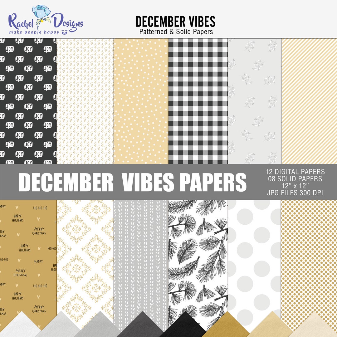 December Vibes Digital Scrapbooking Papers, Xmas Digital Paper Pack ...