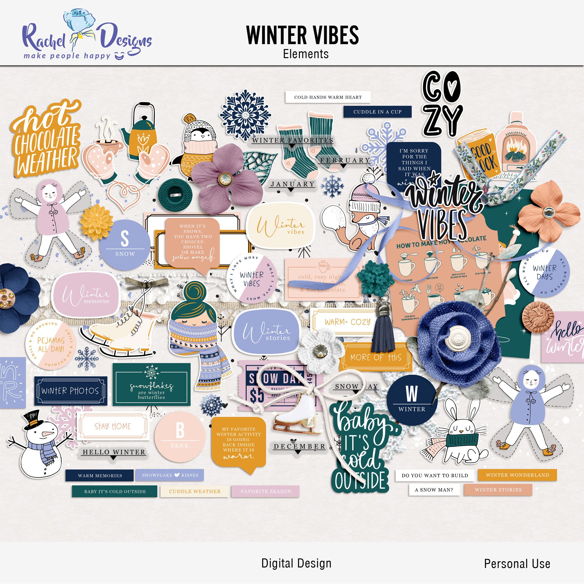 Winter Vibes Digital Scrapbooking Kit, Winter Printable Pattern Papers ...