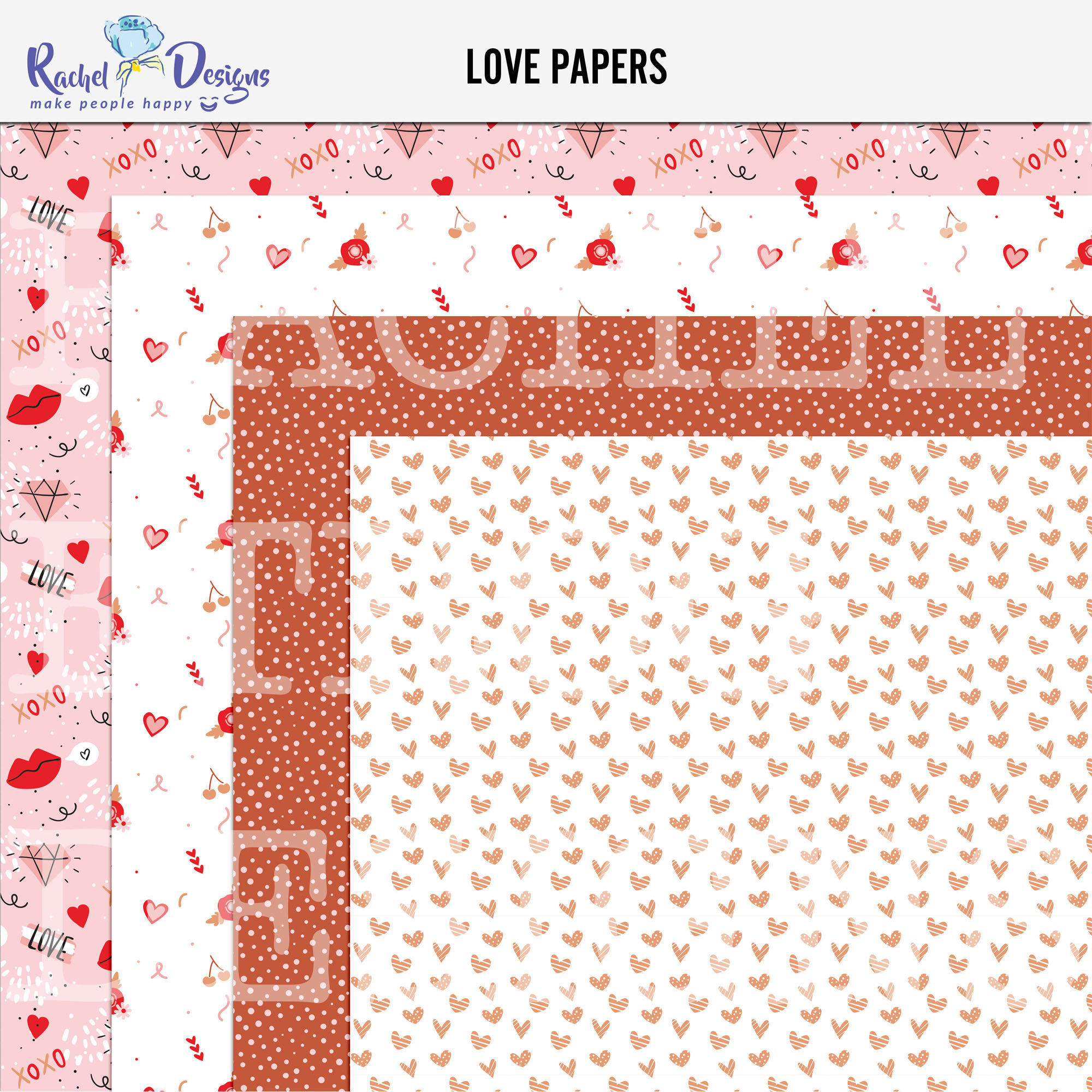 Valentine's Digital Paper Pack, Printable Love Digital Paper, Love ...