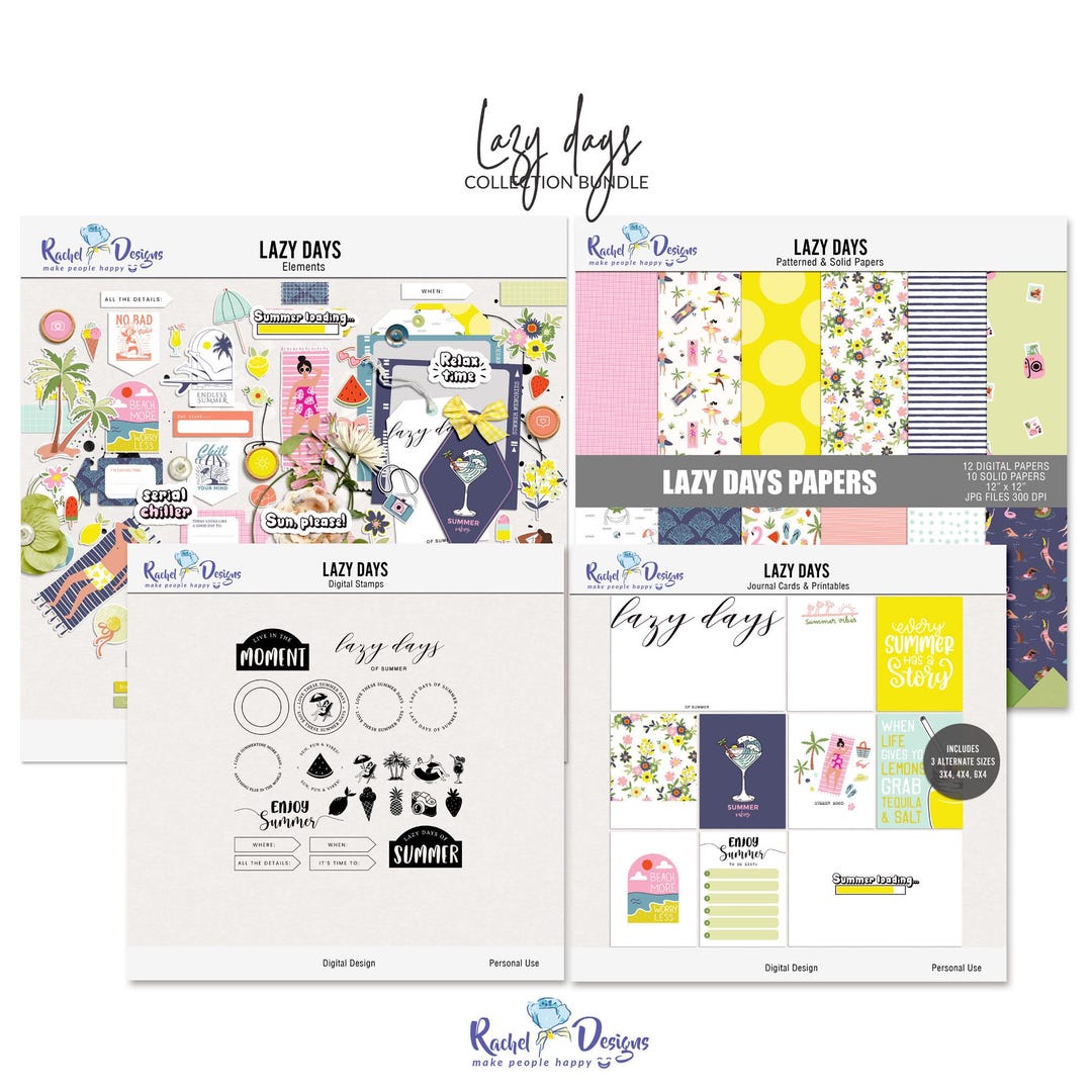 Lazy Days Digital Scrapbooking Collection, Summer Digital Elements and ...