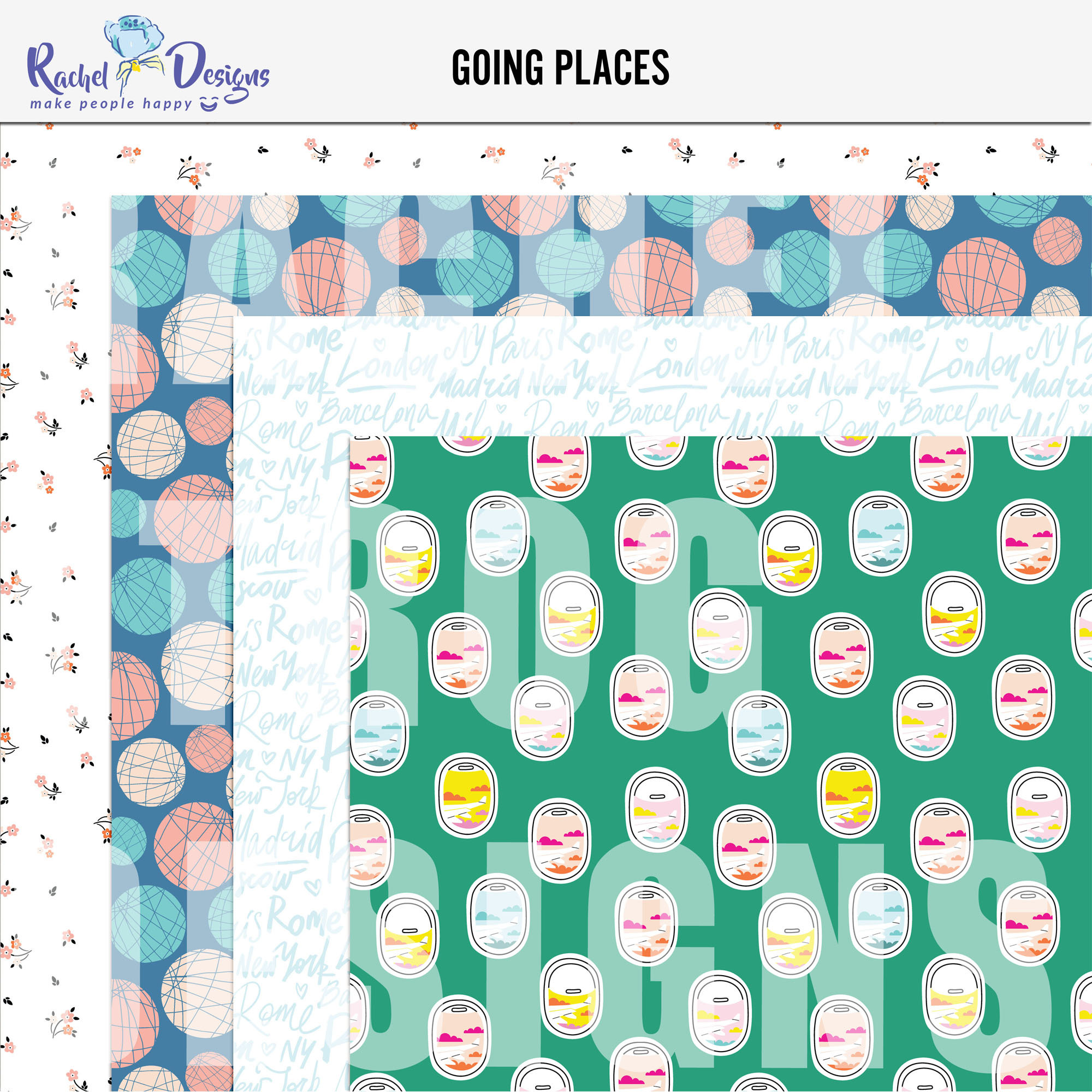 Going Places Digital Paper Pack, Printable Travel Papers, Digital ...
