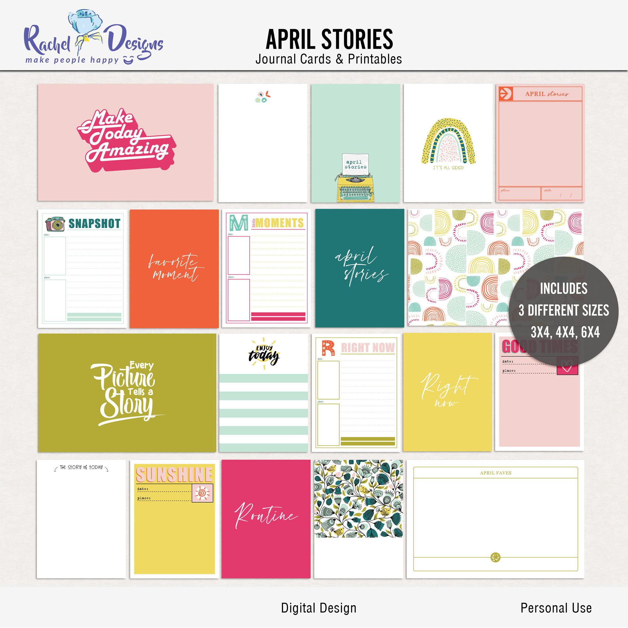 Printable Digital Journal Cards, Digital Pocket Cards, Project Life ...