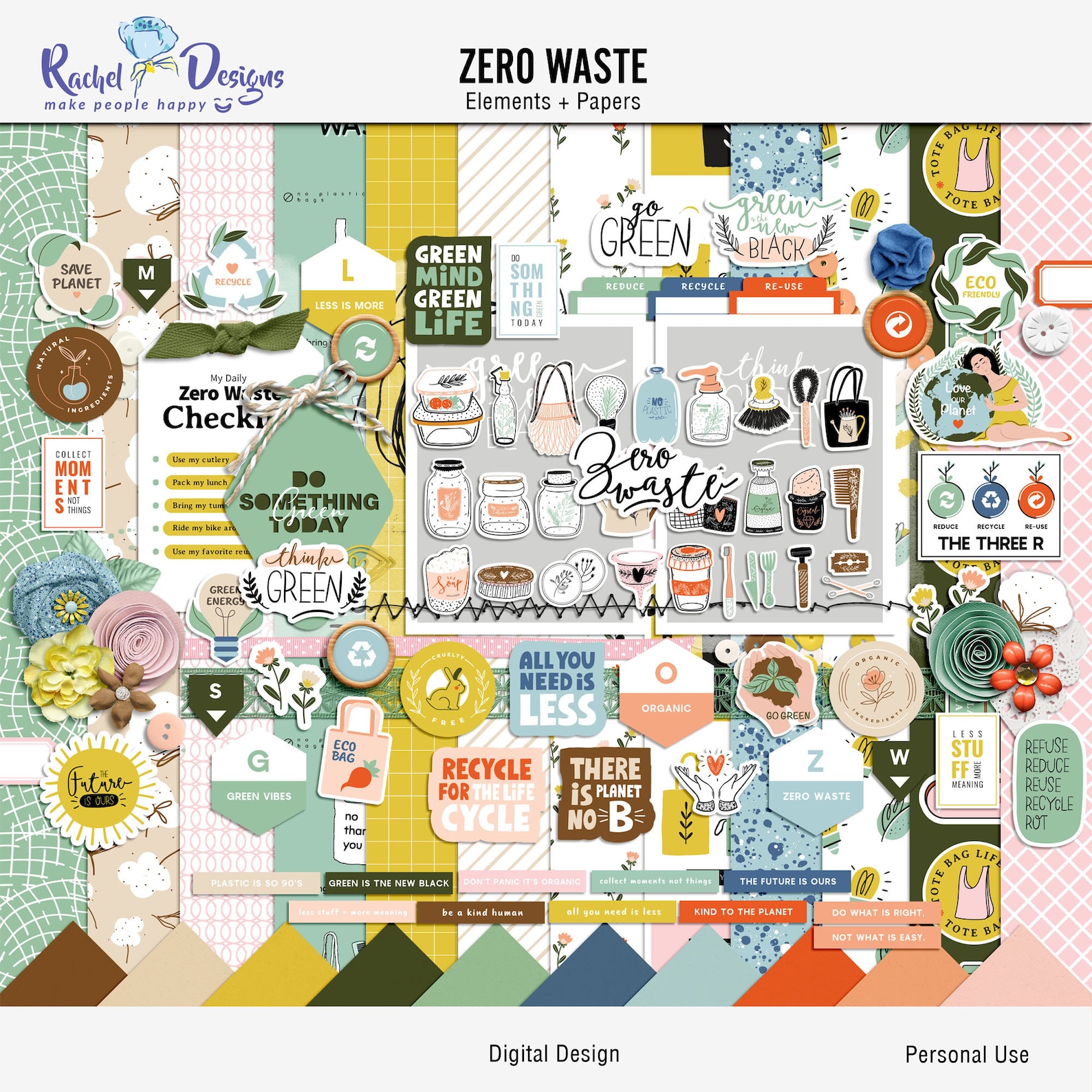 Zero Waste Digital Scrapbooking Kit, Digital Ecology Theme Mix Media ...