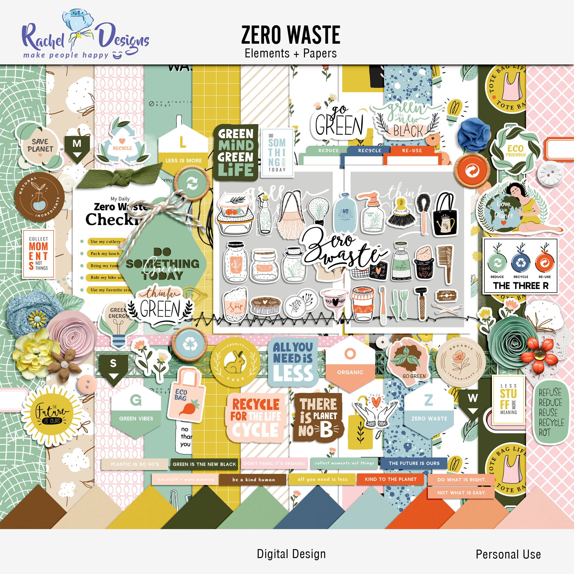 Zero Waste Digital Scrapbooking Kit, Digital Ecology Theme Mix Media ...