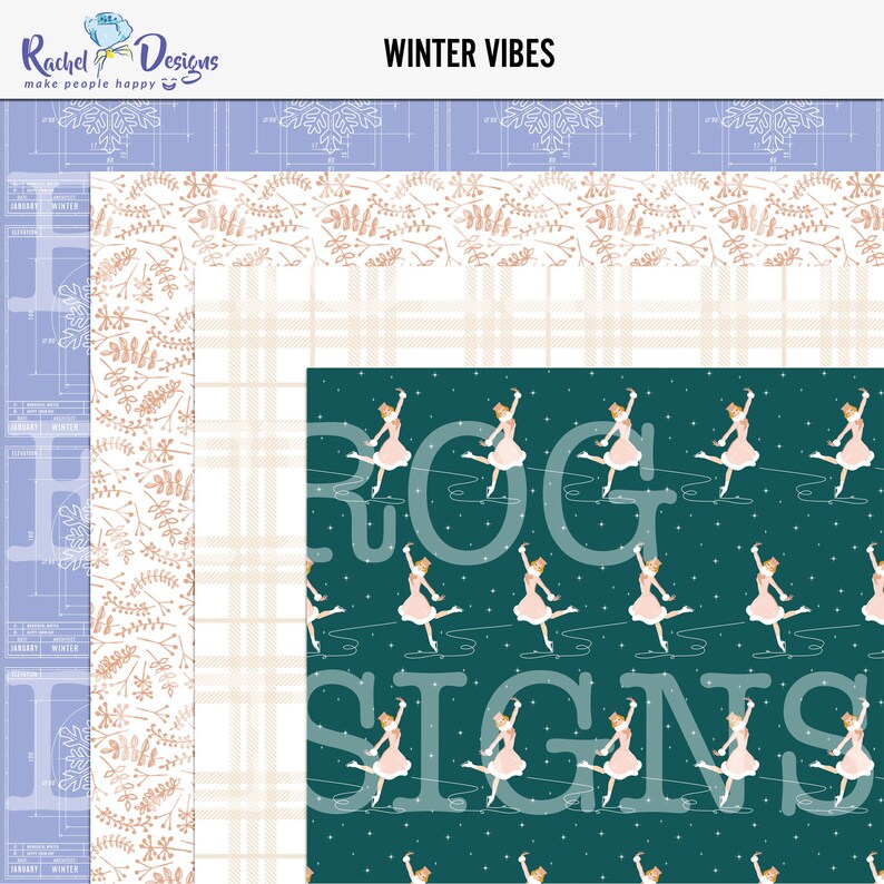 Winter Vibes Digital Paper Pack, Winter Printable Craft Papers, Winter ...