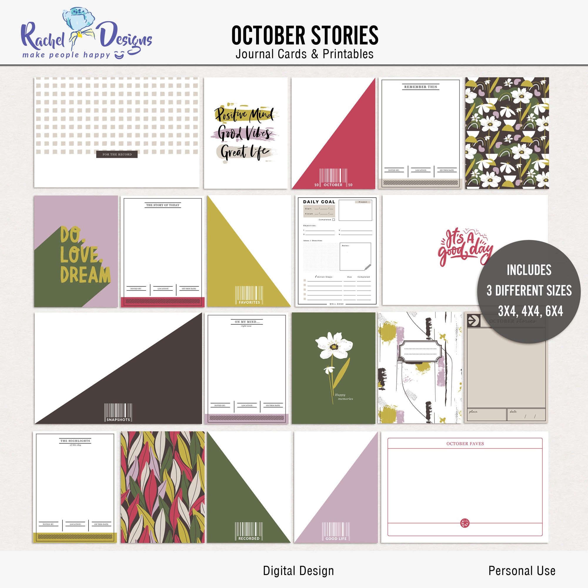 Printable Digital Journal Cards, Digital Pocket Cards, Project Life ...