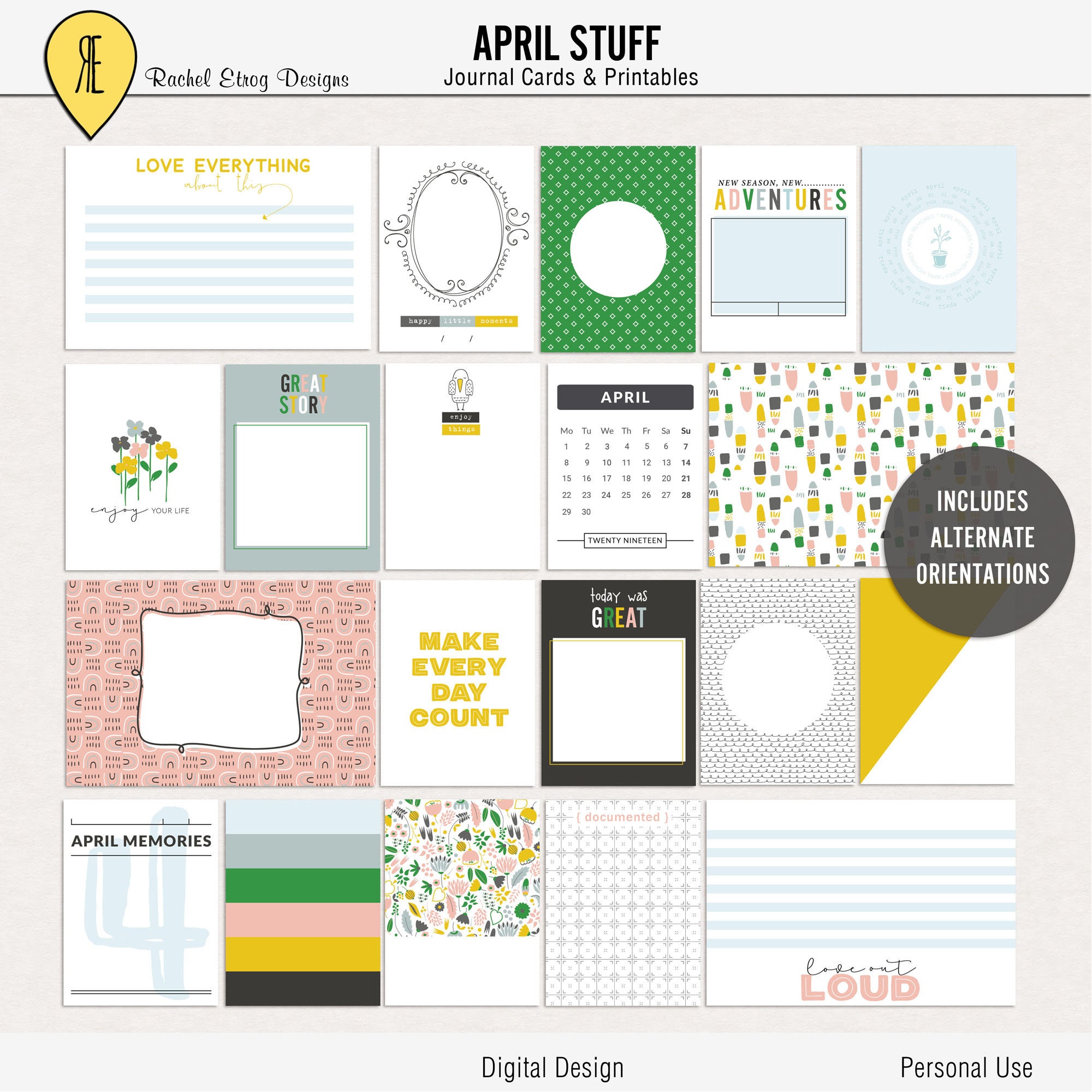 Printable Digital Journal Cards, Digital Pocket Cards, Project Life ...