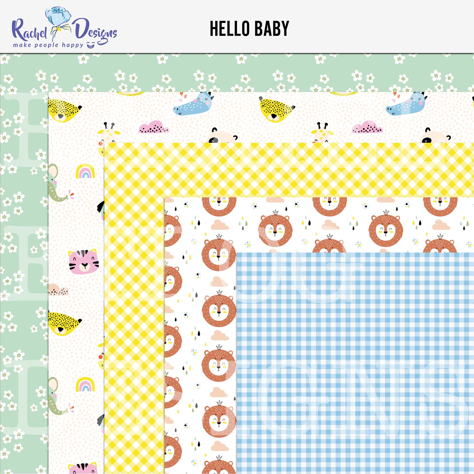 Hello Baby Printable Digital Paper Pack, Baby Digital Craft Scrapbook ...
