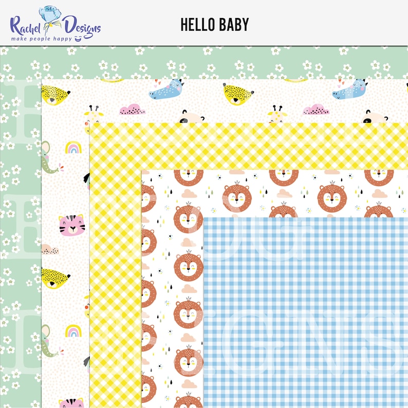 Hello Baby Printable Digital Paper Pack, Baby Digital Craft Scrapbook ...