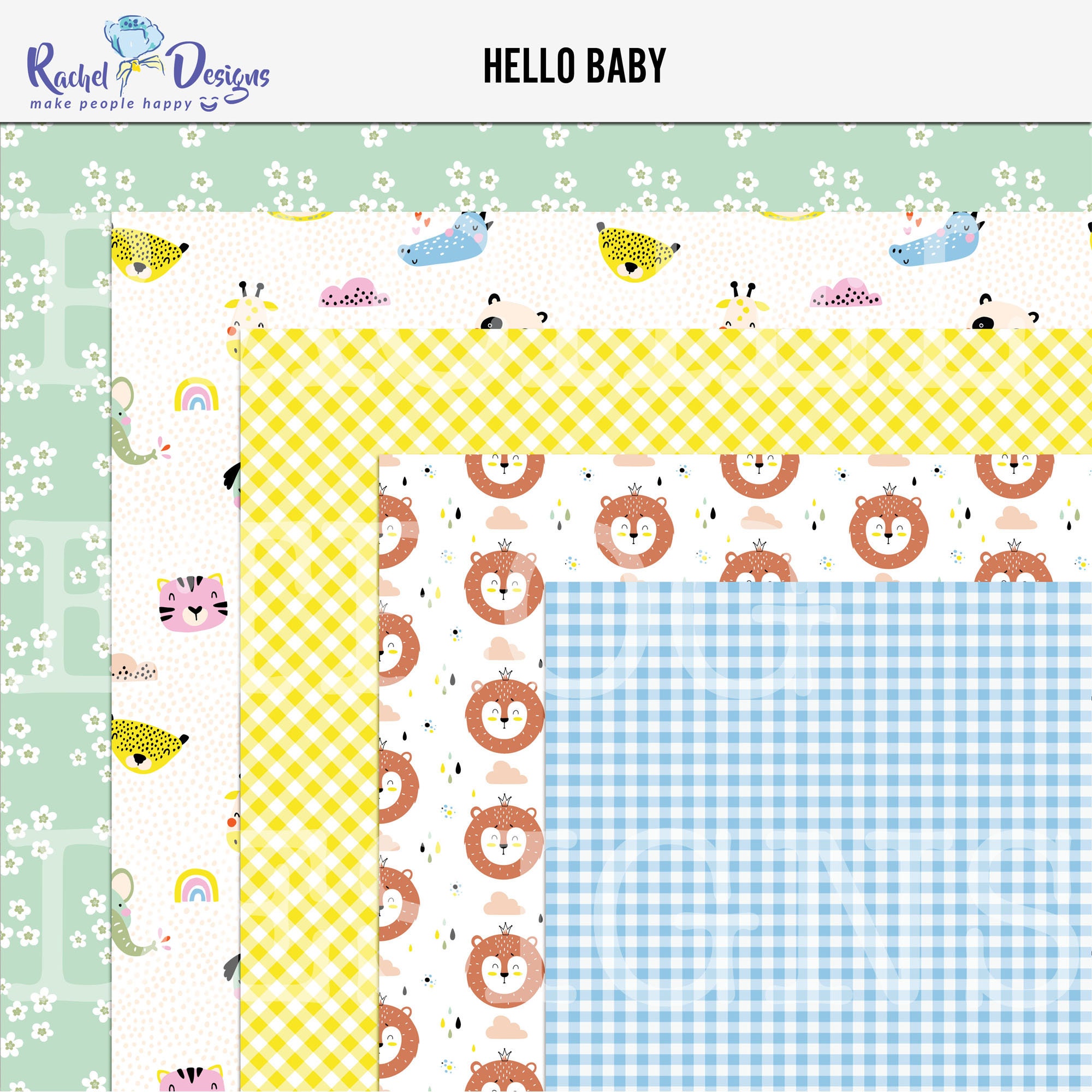 Hello Baby Printable Digital Paper Pack, Baby Digital Craft Scrapbook ...