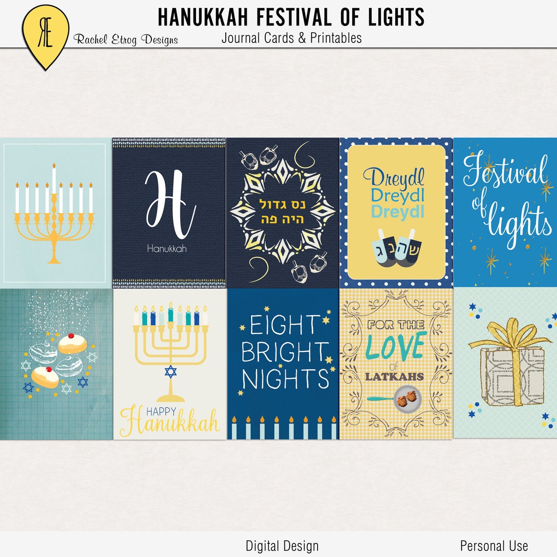 Hanukkah Festival of Lights Journal Cards Instant Download Printable ...