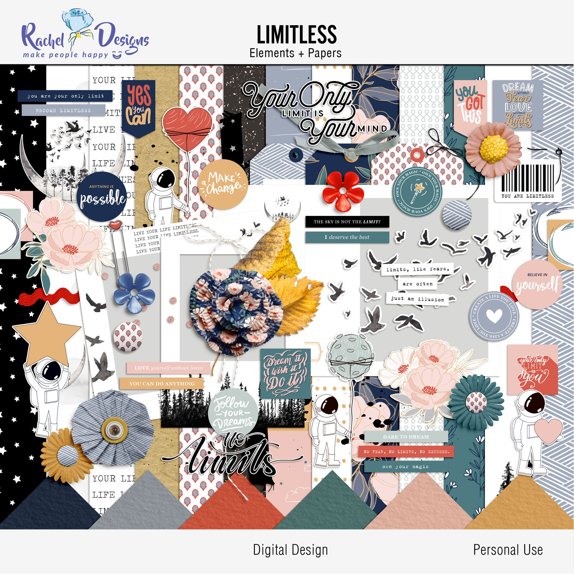 Limitless Digital Scrapbooking Kit, Printable Craft Papers Pack ...