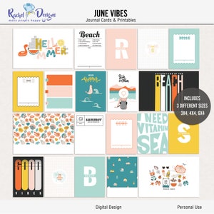 June Vibes Digital Journal Cards, Printable Pocket Cards, Summer ...