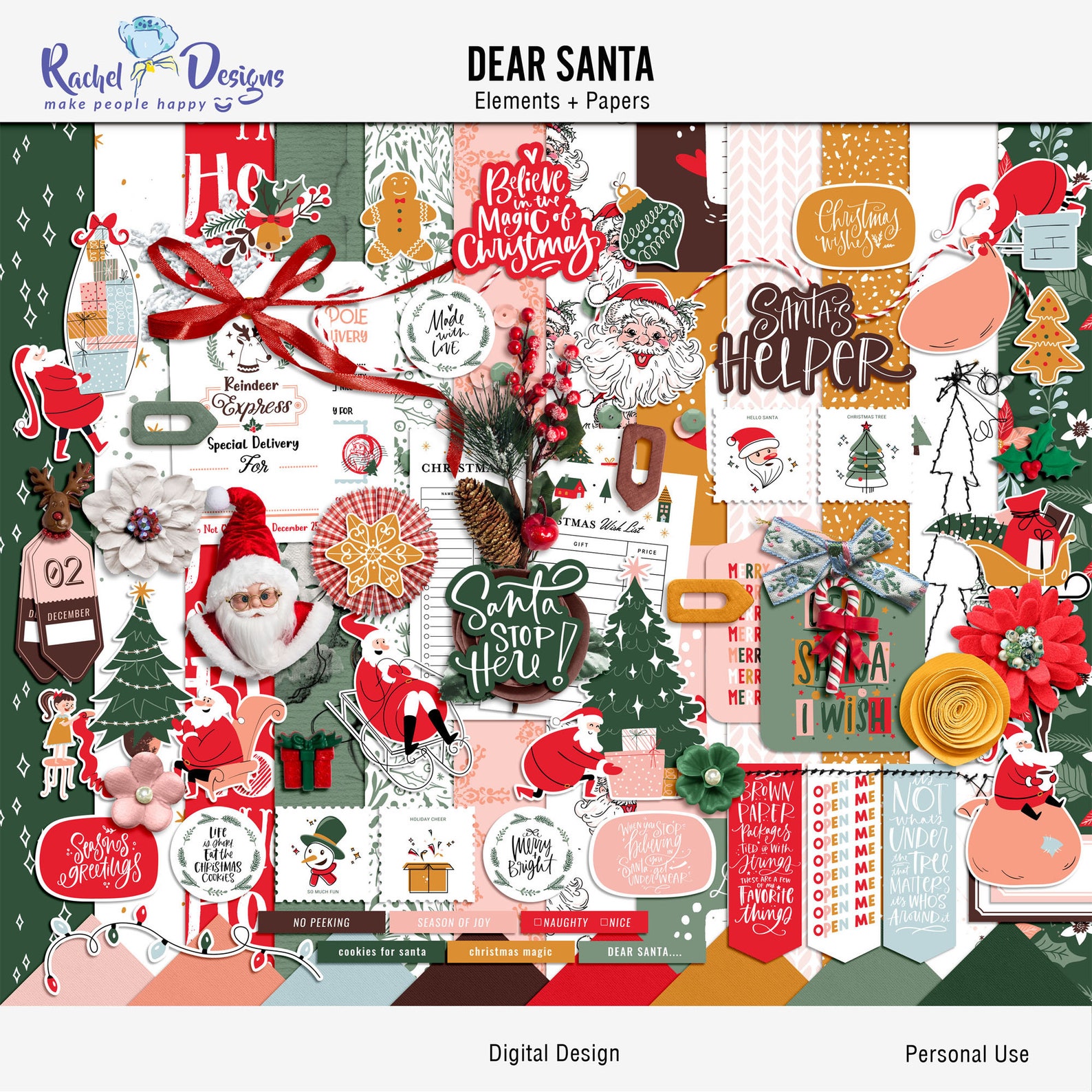 Dear Santa Digital Scrapbooking Kit, Digital Christmas Paper Pack ...