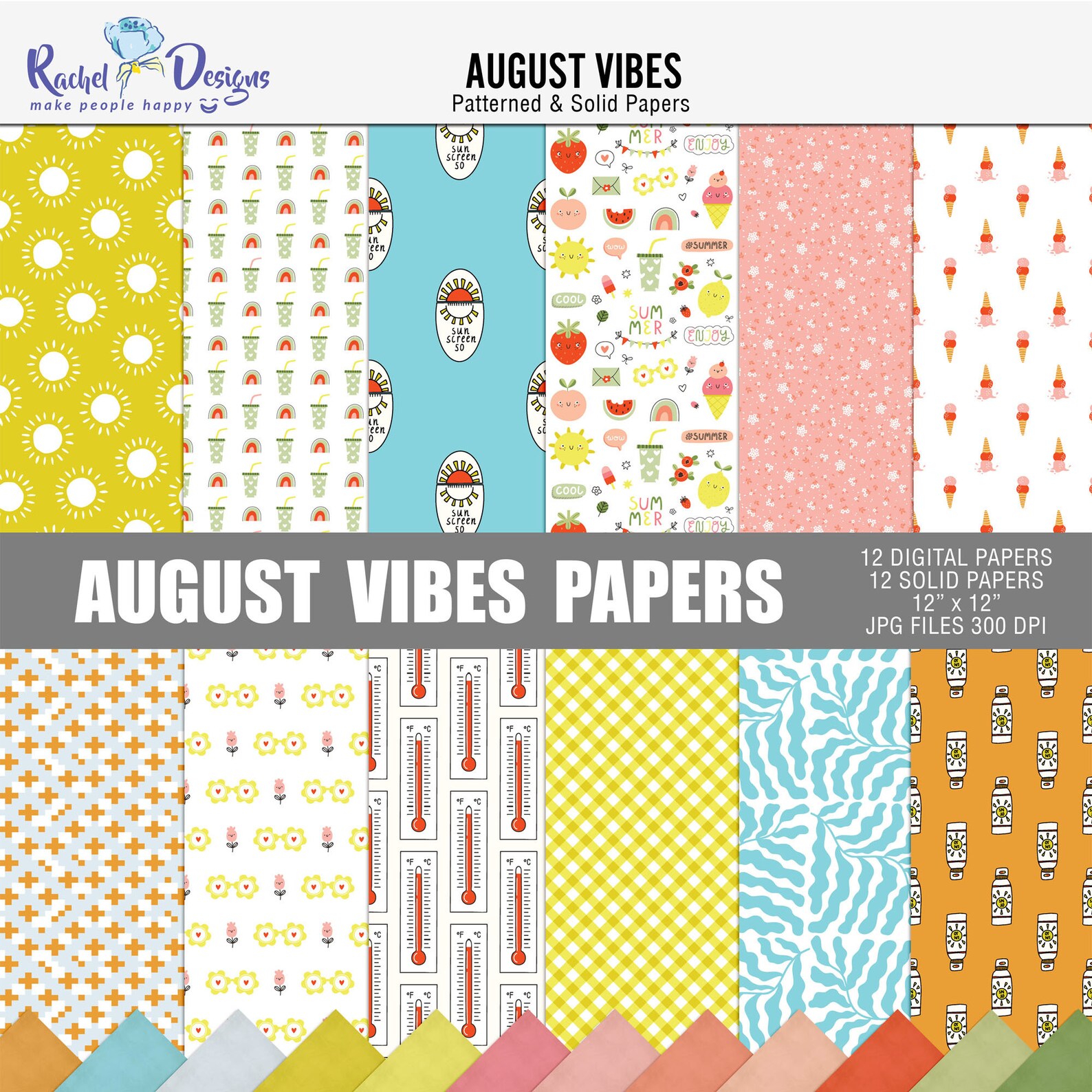 August Vibes Digital Paper Pack, Summer Digital Craft Papers, Digital ...