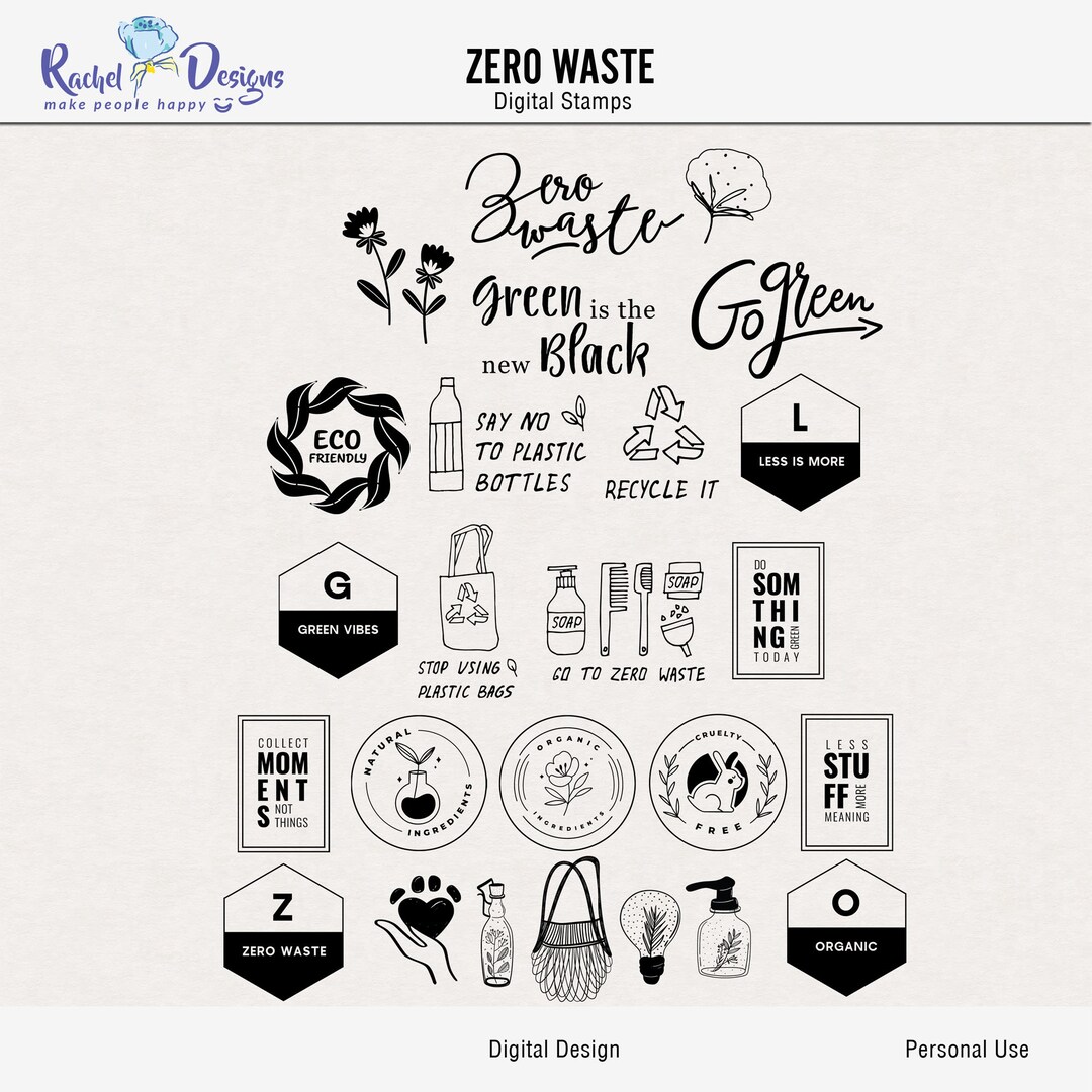 Zero Waste Digital Stamps and Brushes, Digital Ecology Theme Craft ...