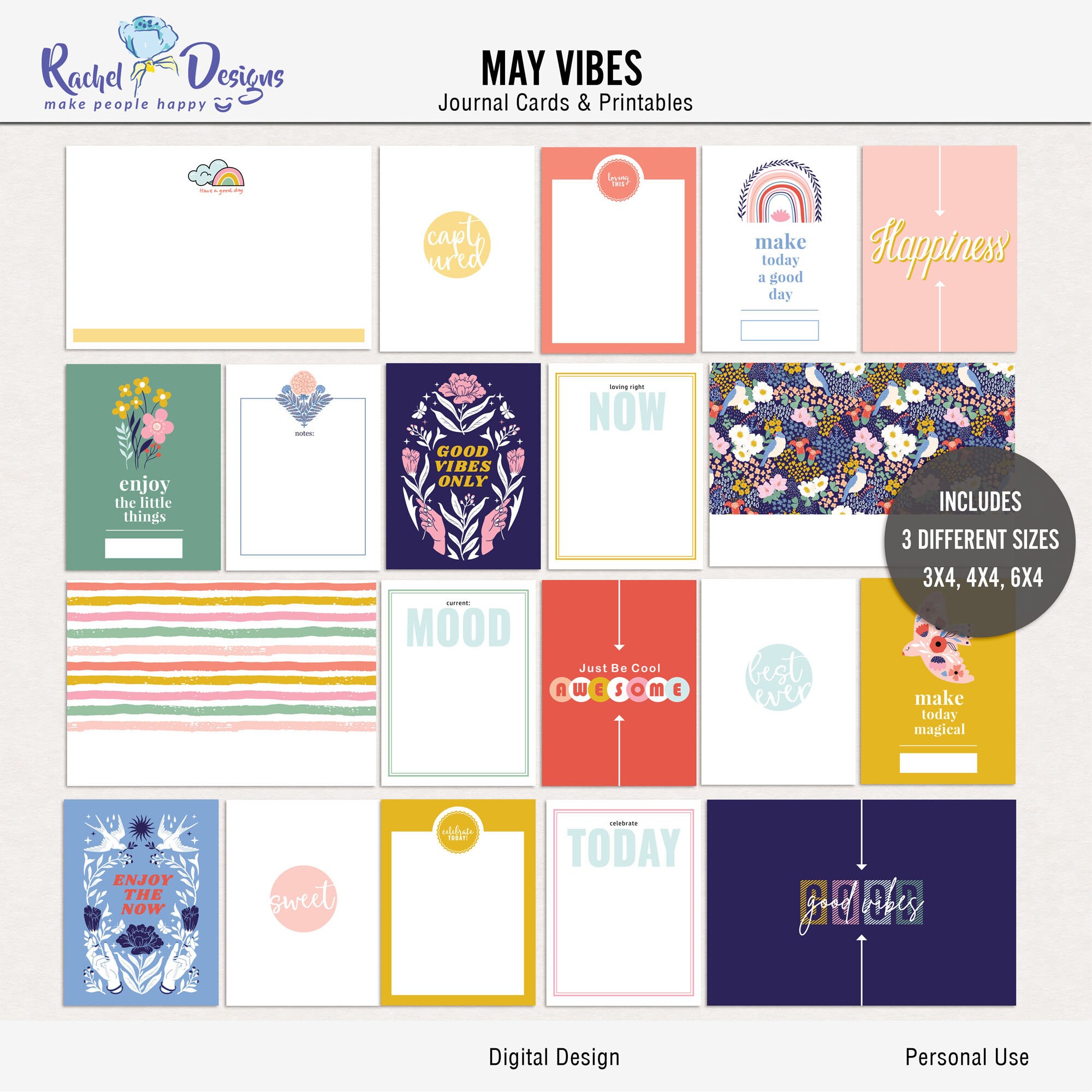 Printable Digital Journal Cards, Digital Pocket Cards, Project Life ...