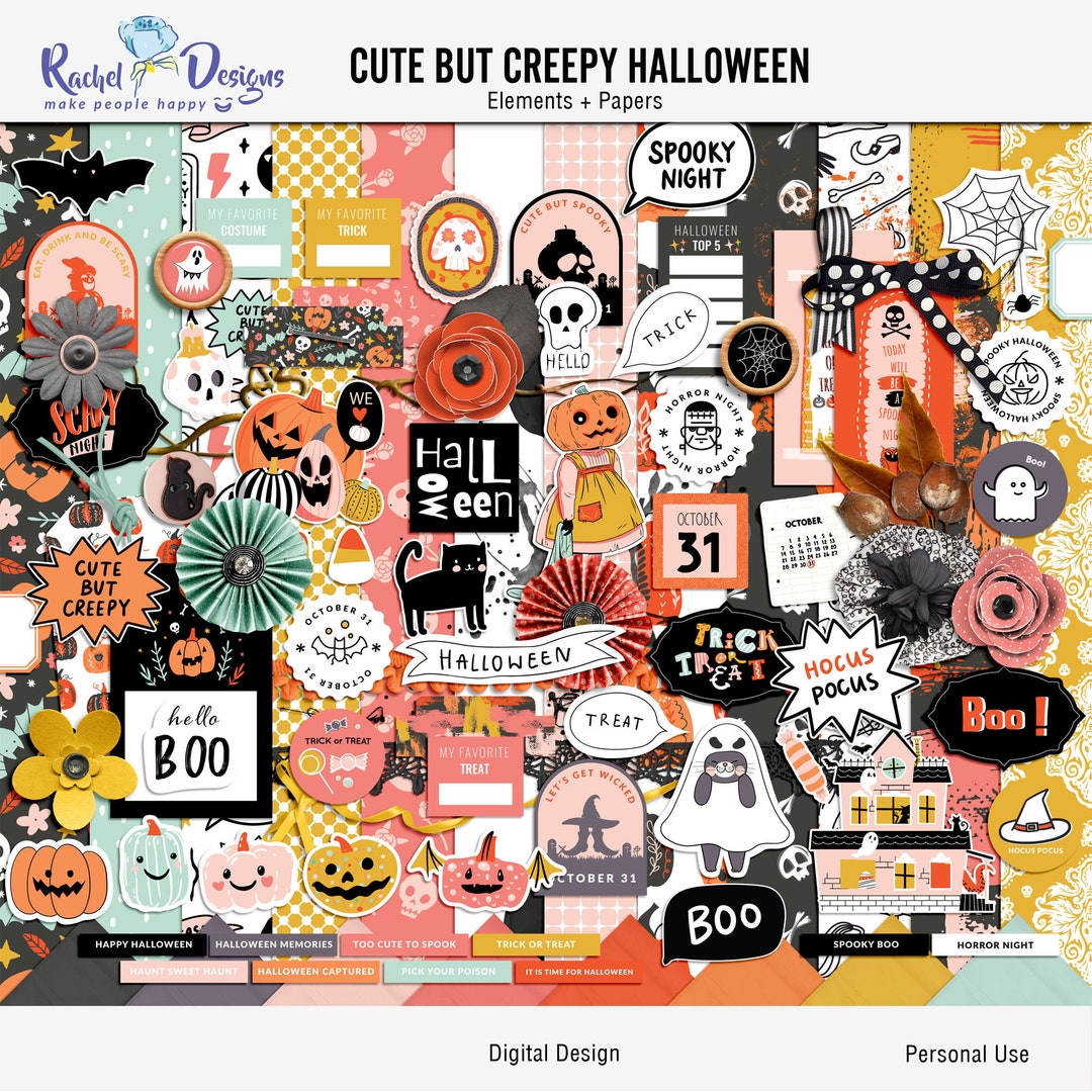 Cute but Creepy Halloween Digital Scrapbooking Kit, Halloween Digital ...