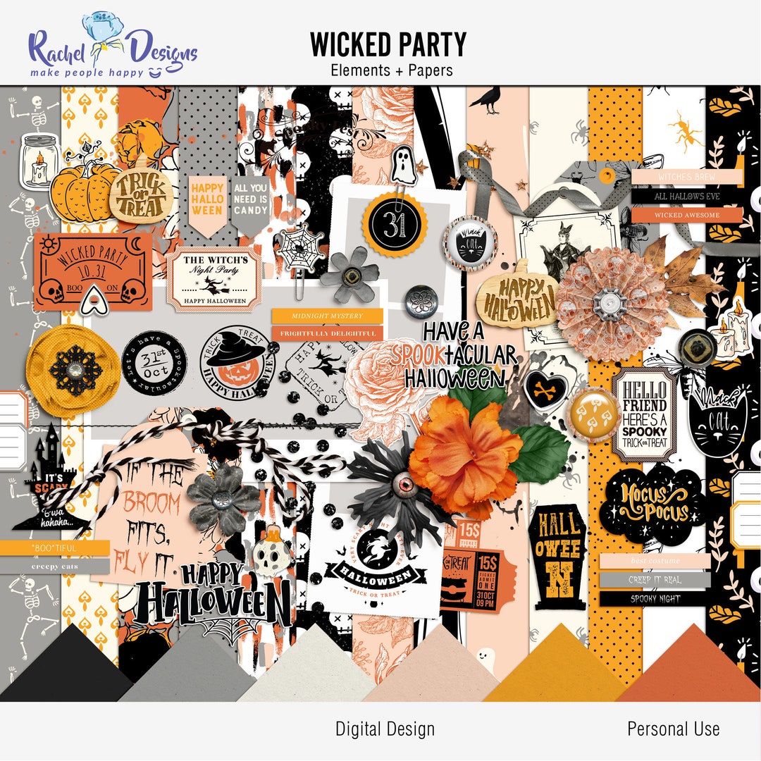 Wicked Party Digital Scrapbooking Kit, Halloween Digital Mix Media ...