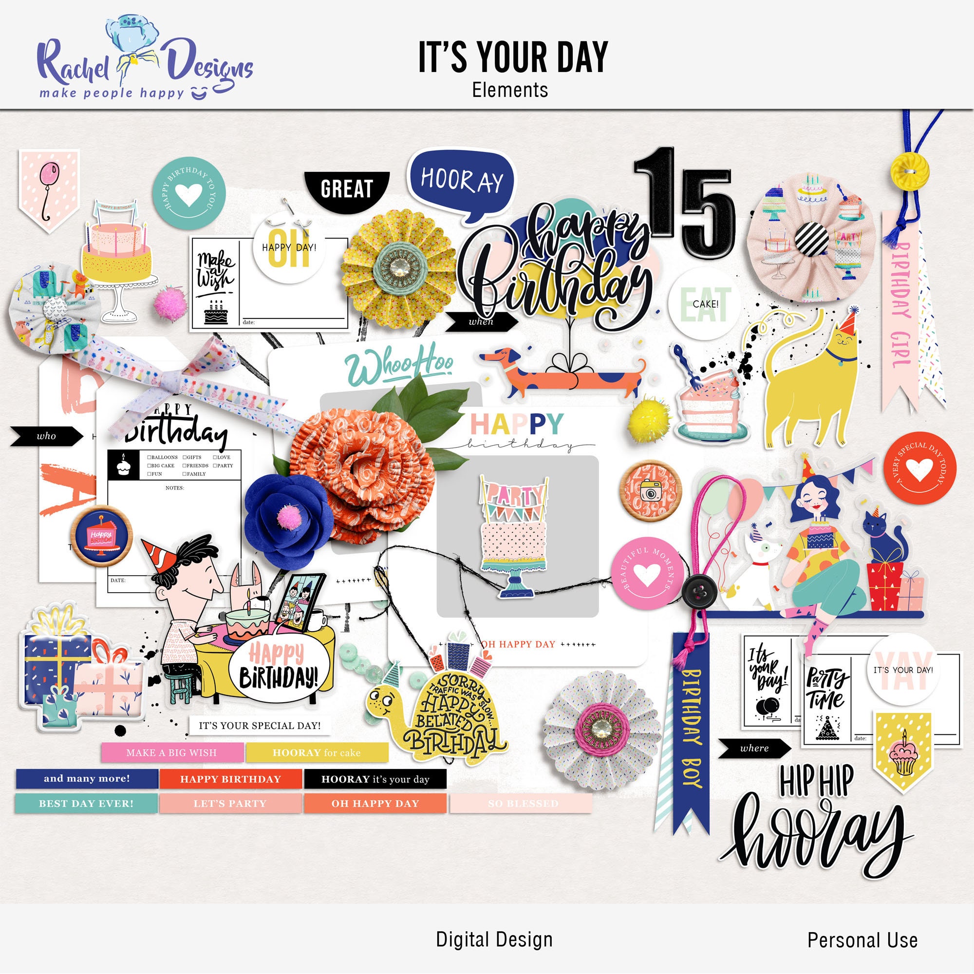 It's Your Day Digital Scrapbook Collection, Birthday Digital Elements ...