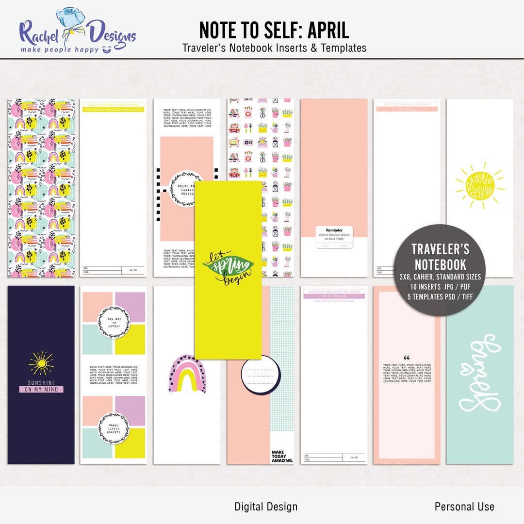 Note to Self April Digital Traveler's Notebook, Printable Spring ...