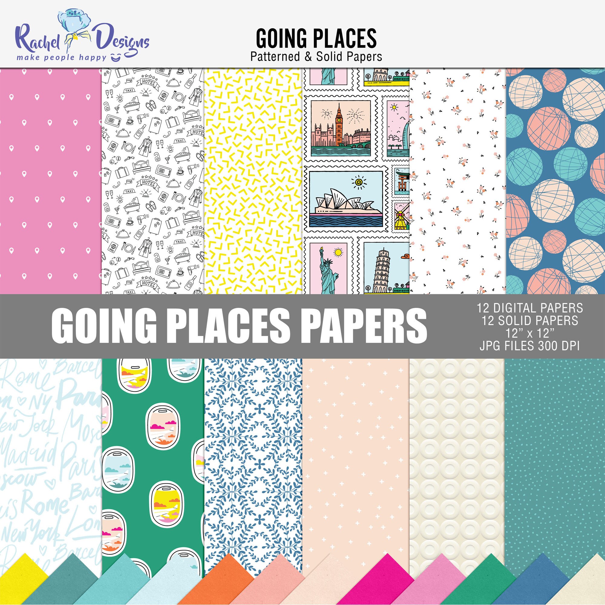 Going Places Digital Paper Pack, Printable Travel Papers, Digital ...