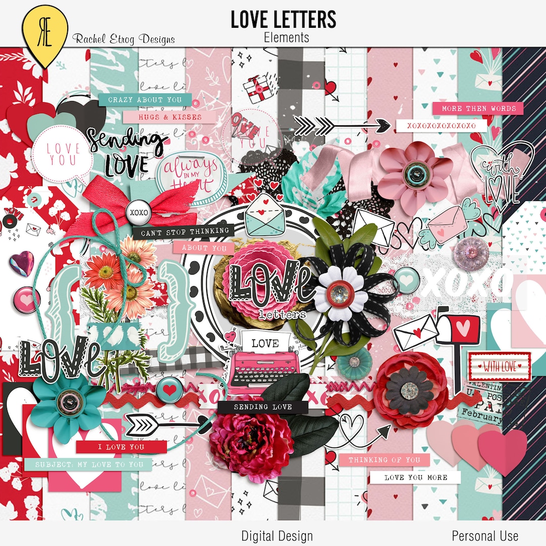 Love Letters Digital Scrapbooking Kit, Mix Scrapbooking Elements ...