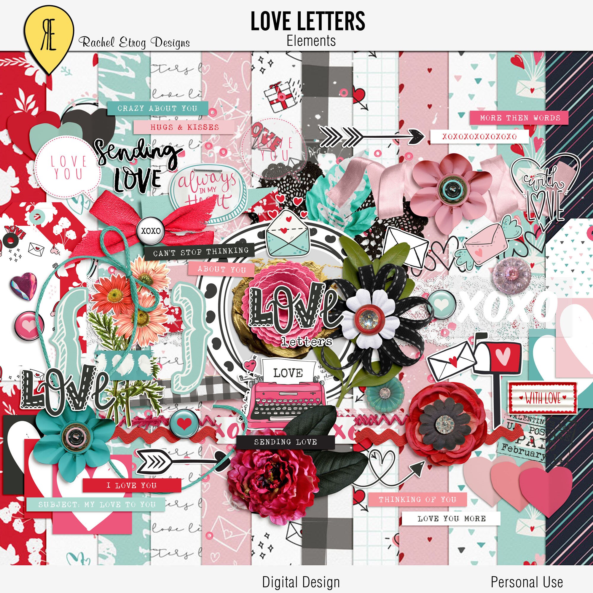 Love Letters Digital Scrapbooking Kit, Mix Scrapbooking Elements ...