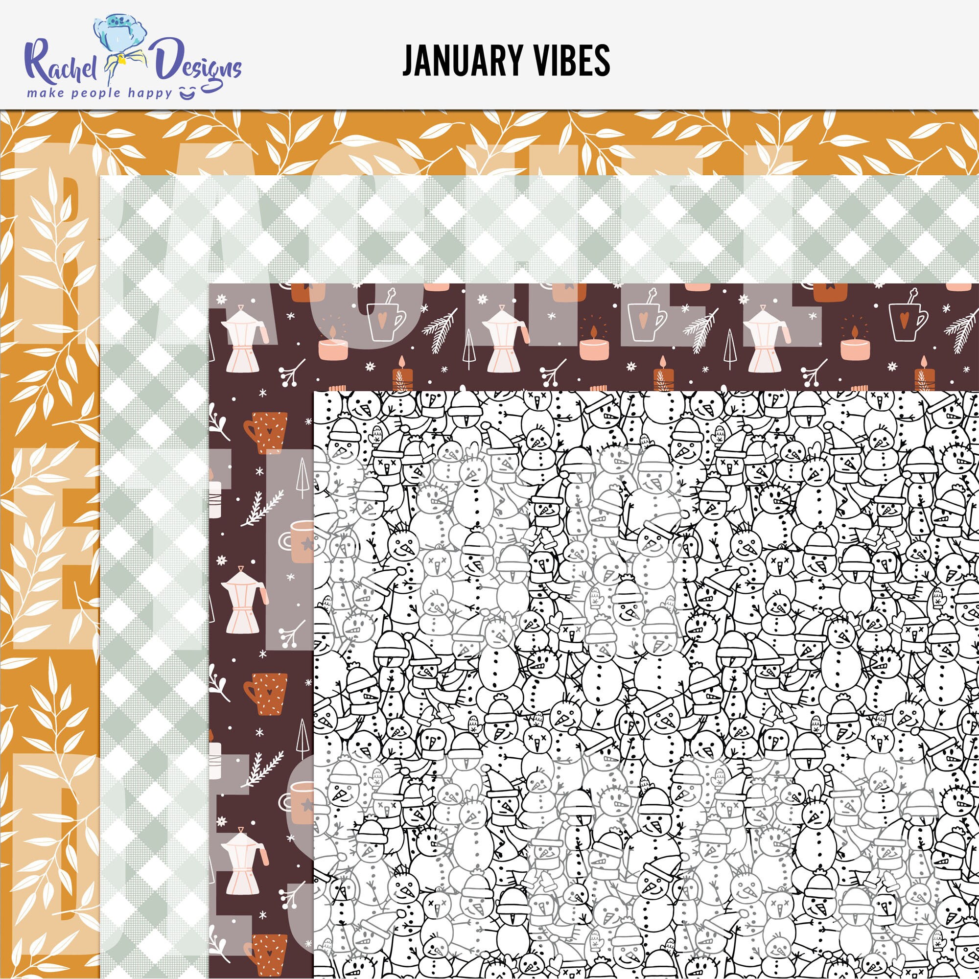 January Vibes Digital Paper Pack, Winter Digital Paper Pack, Abstract ...