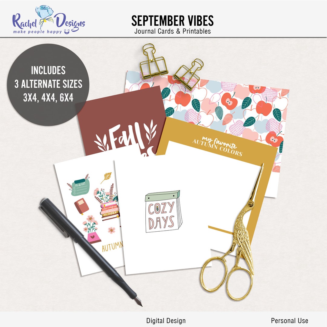September Vibes Digital Journal Cards, Printable Fall Pocket Cards ...