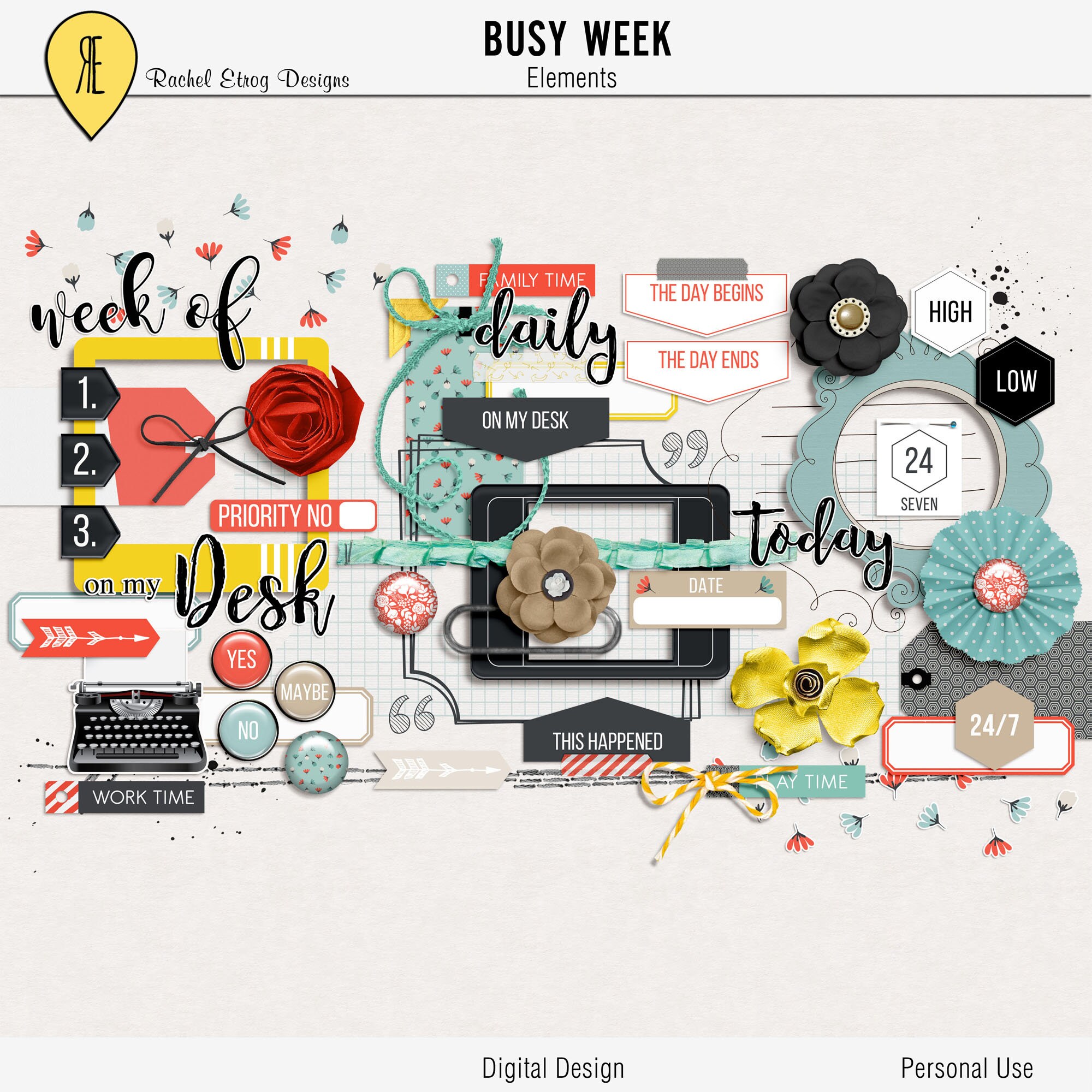 Everyday Digital Scrapbook Elements, Digital Scrapbook Embellishment ...