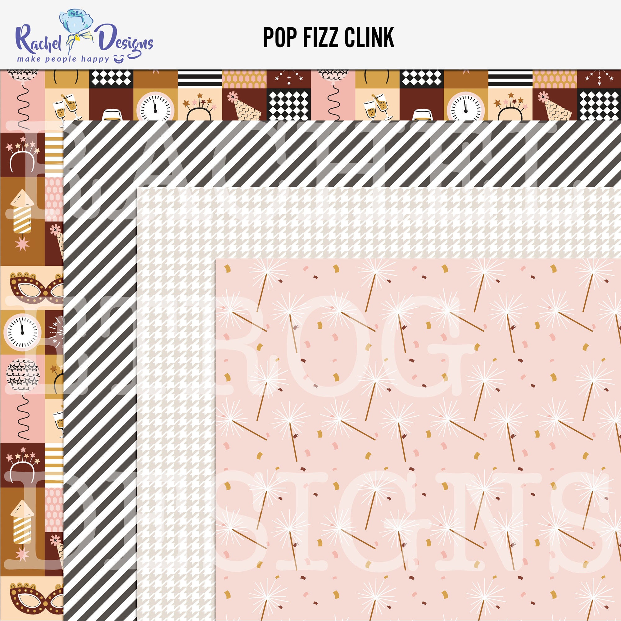 Pop Fizz Clink Digital Scrapbooking Kit, Digital New Year Paper Pack ...