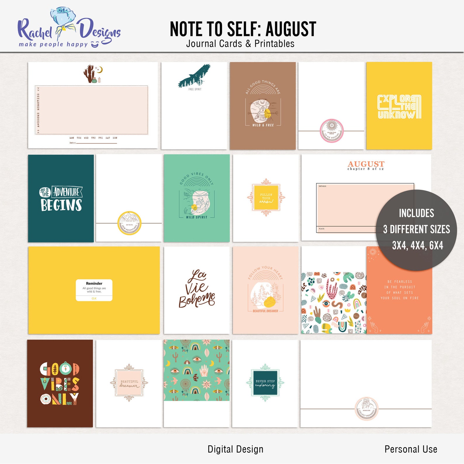 Printable Digital Journal Cards, Digital Pocket Cards, Project Life ...