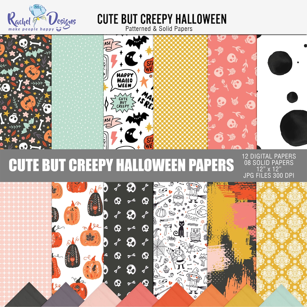Cute but Creepy Halloween Digital Paper Pack, Halloween Pattern Papers ...