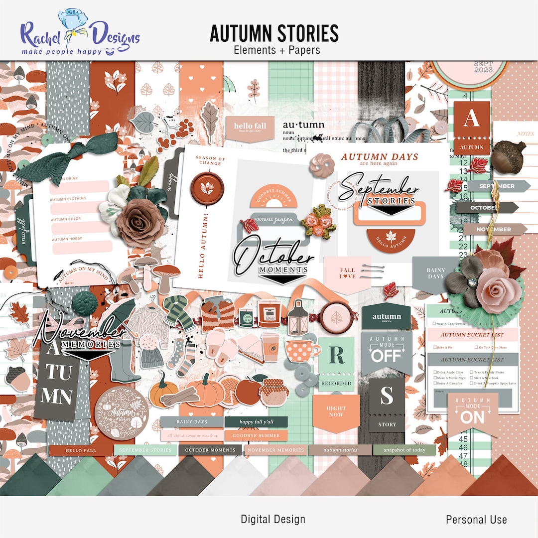 Autumn Stories Digital Scrapbooking Kit, Autumn Digital Scrapbook ...