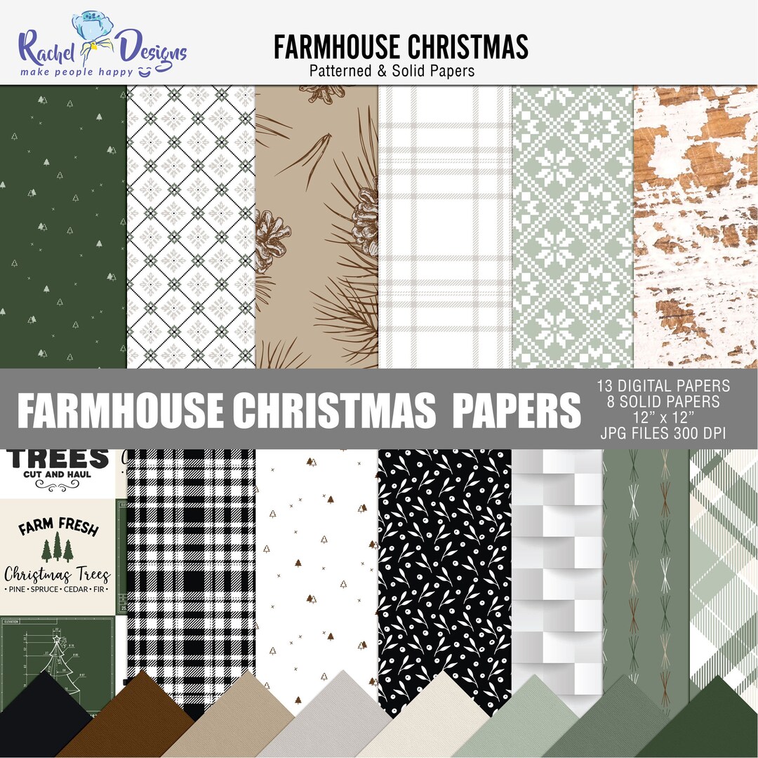 Farmhouse Christmas Digital Paper Pack, Rustic Digital Christmas Paper ...