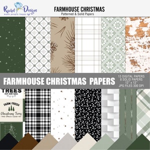 Farmhouse Christmas Digital Paper Pack, Rustic Digital Christmas Paper ...