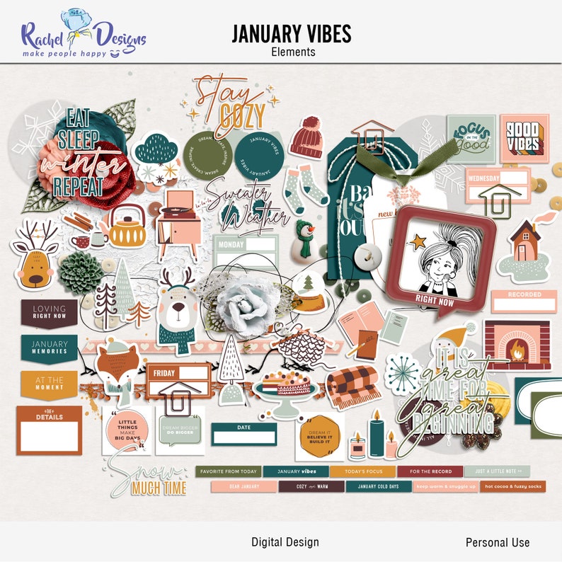 January Vibes Digital Scrapbooking Kit, January Printable Pattern ...