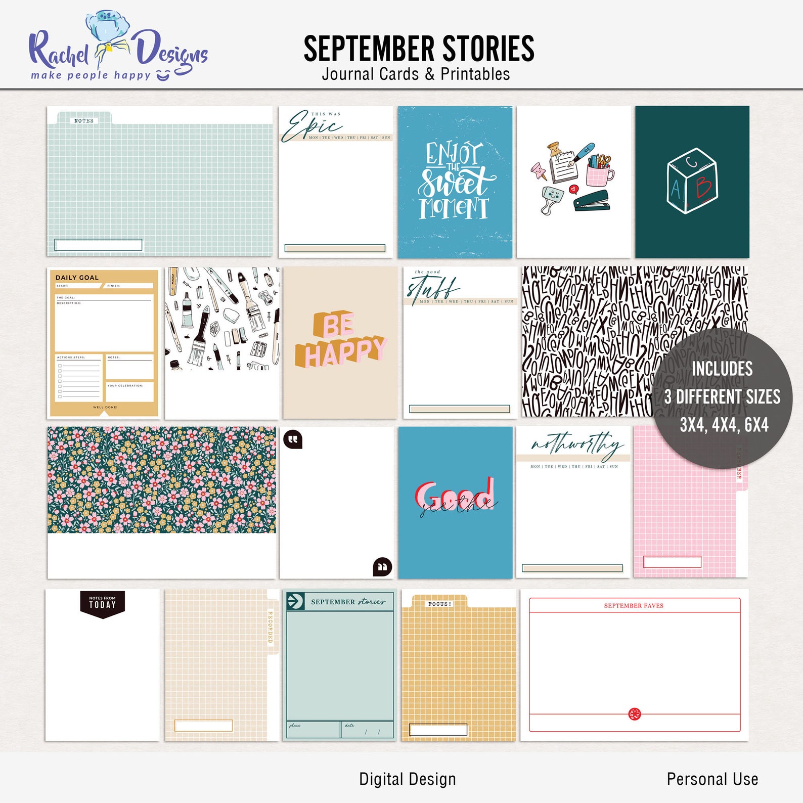 Printable Digital Journal Cards, Digital Pocket Cards, Project Life ...