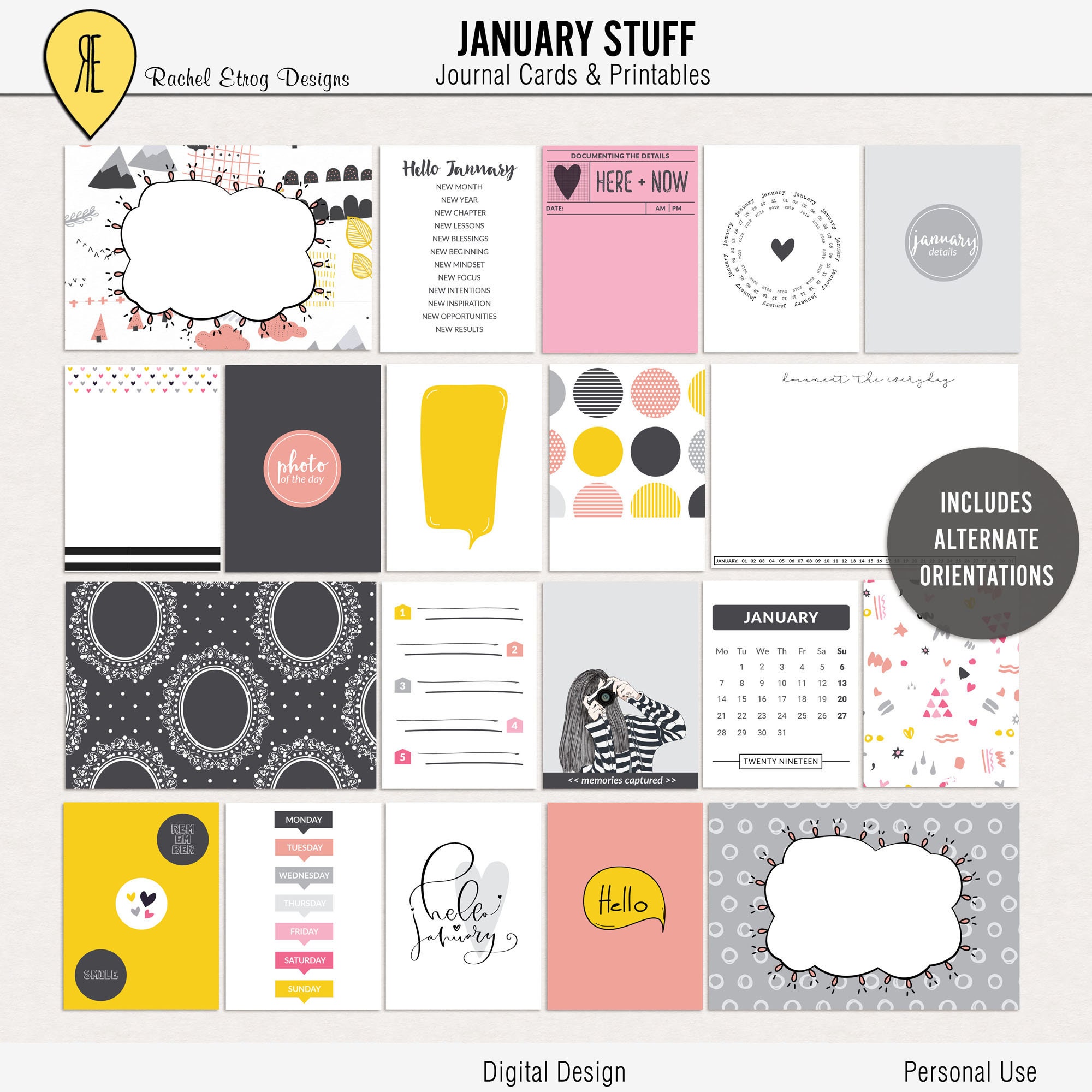 Printable Digital Journal Cards, Digital Pocket Cards, Project Life ...