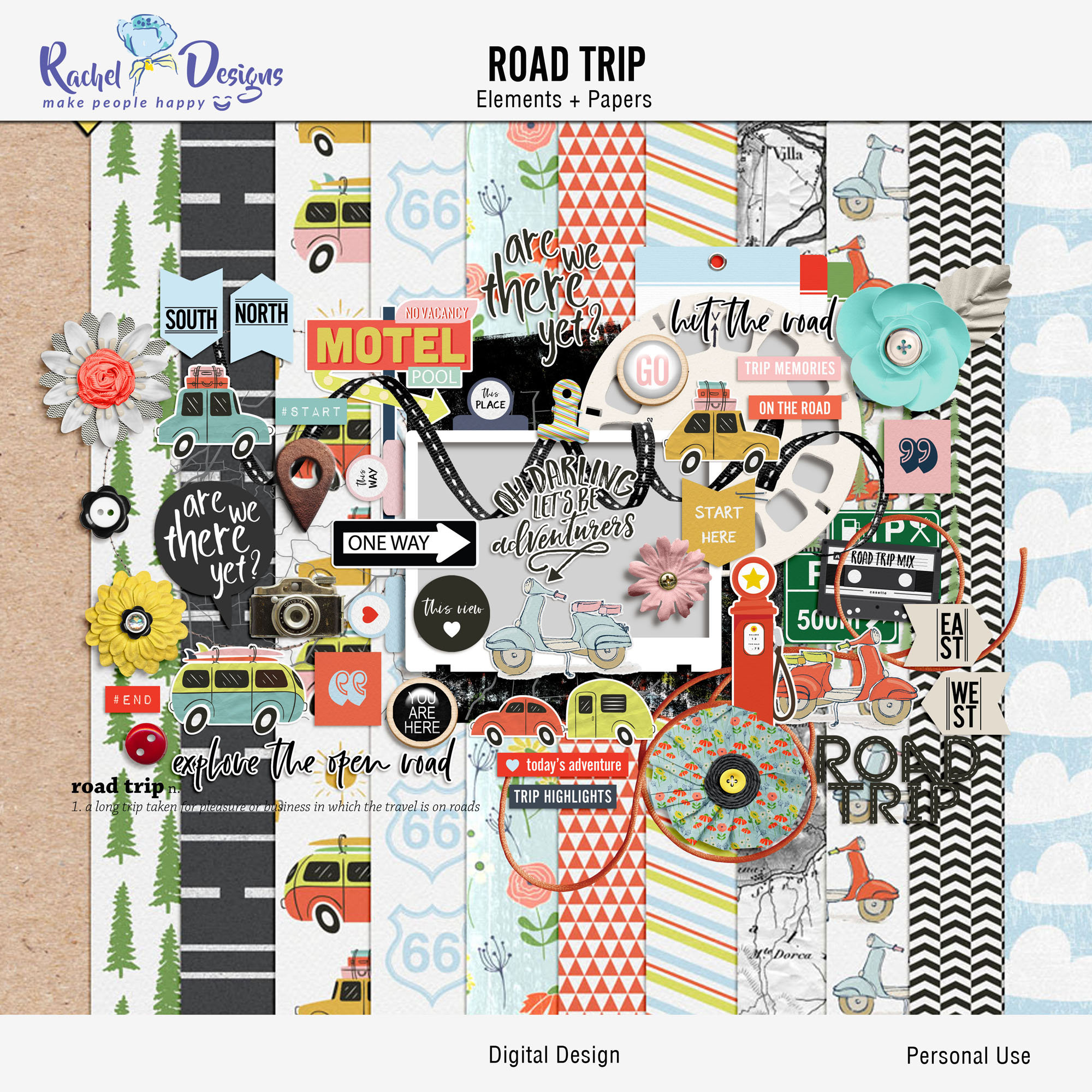 Road Trip Digital Scrapbooking Kit, Travel Scrapbooking Elements, Mix ...