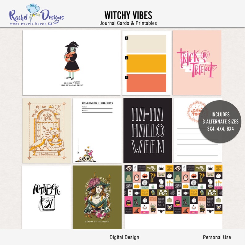 Witchy Vibes Halloween Printable Digital Journal Cards, Halloween ...